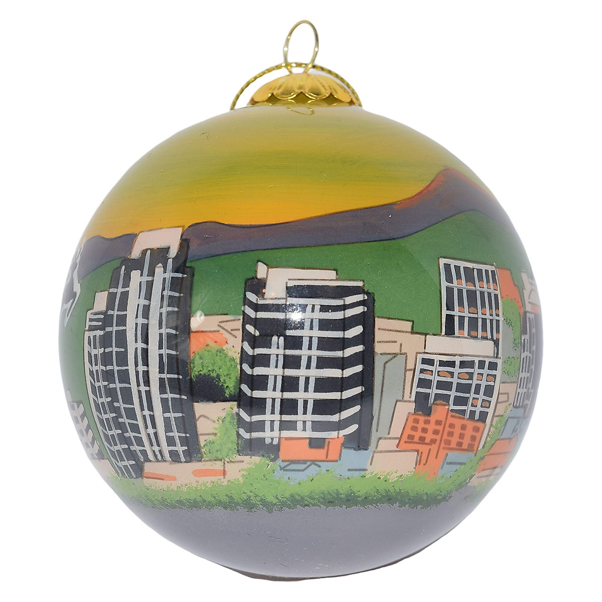 Blown Glass Christmas Ornament | Portland Oregon Skyline | Hand Painted Inside | Original Art | Includes Gift Box