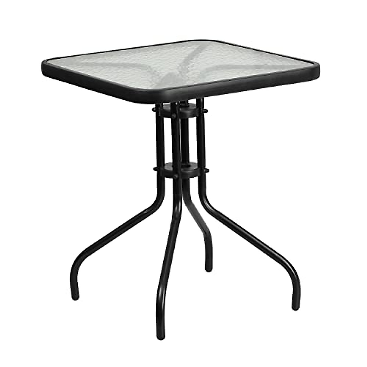 Flash Furniture Lila 23.5'' Square Glass Metal Table with 2 Black Metal Aluminum Slat Stack Chairs