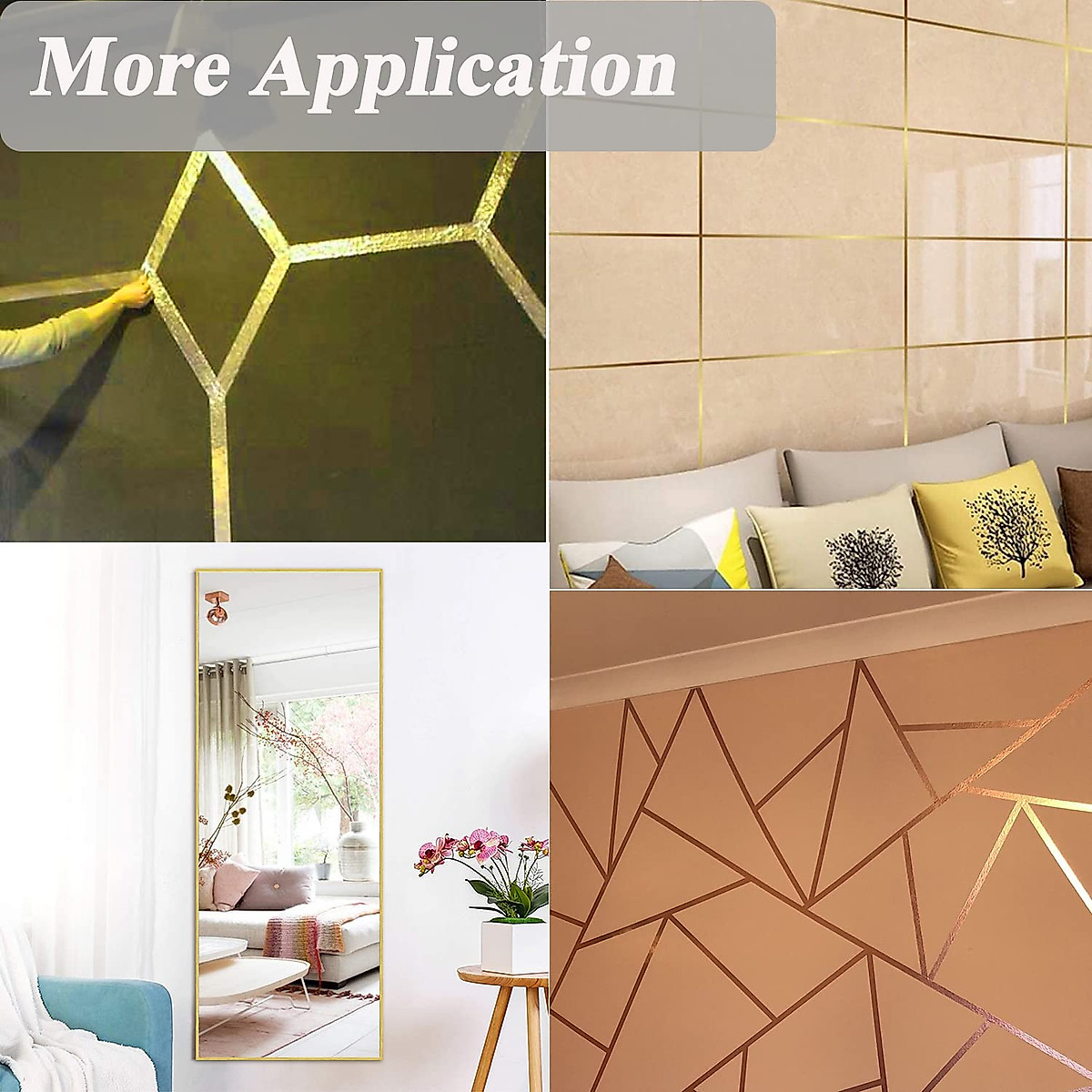 Gold Metalized Polyester Mylar Film Tape with Acrylic Adhesive, Vibrant Mirror-Like Finish, Gold Decor Tape for Detailing Accent Wall, Graphic Arts, Other DIY Project Design (0.4 inch x 55 yds)