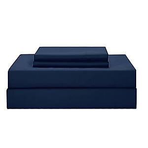 Chic Home Ayelet 10 Piece Comforter Set Color Block Ruffled Bag Bedding, Queen, Navy