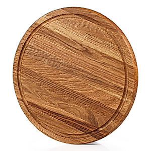 BIOL 12’’ Wooden Hardwood Circle Cutting Board Oak with Juice Groove for Kitchen - BBQ Chinese Turkey Lipped Charcuterie Round Chopping Board for Kitchen with Lip