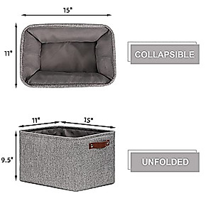 HNZIGE Small Fabric Baskets for Organizing Collapsible Storage Baskets for Shelves, Closets, Laundry, Nursery, Decorative Baskets for Gifts Empty (Gray)