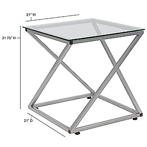 Flash Furniture Park Avenue Collection Glass End Table with Contemporary Steel Design