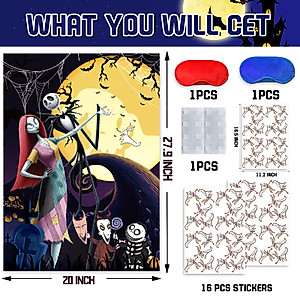 MSJEHQI Nightmare Befor Christmas Party Supplies, Pin The Nose on Night mare, Night mare Party Games for Boys Girls, Large Poster 24PCS Stickers for Night mare Party Favors Decorations