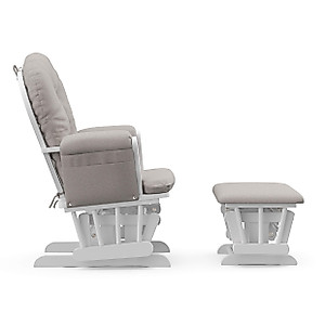 Storkcraft Premium Hoop Glider and Ottoman (White Base, Taupe Swirl Cushion) – Padded Cushions with Storage Pocket, Smooth Rocking Motion, Easy to Assemble, Solid Hardwood Base