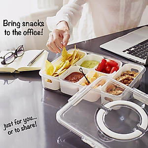 Gorgania 2 Pack Divided Serving Tray with Lid and Handle, Travel Snack Box Charcuterie Container for Portable Snack Platter, 8+4 Compartments Stackable Clear Snack Tray for Veggie, Candy, Nuts