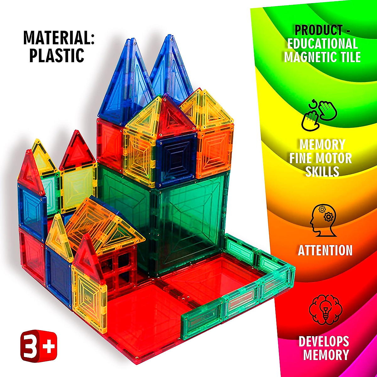 Magnet Building Blocks 100 Piece, Recreational Toys, Clear Magnetic 3D Building Tile, Construction, Preschool Educational, Beyond Imagination, Birthday Present Gift, STEM Montessori