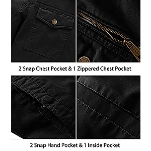 WenVen Men's Fashion Casual Cotton Canvas Military Jacket (Black, L)
