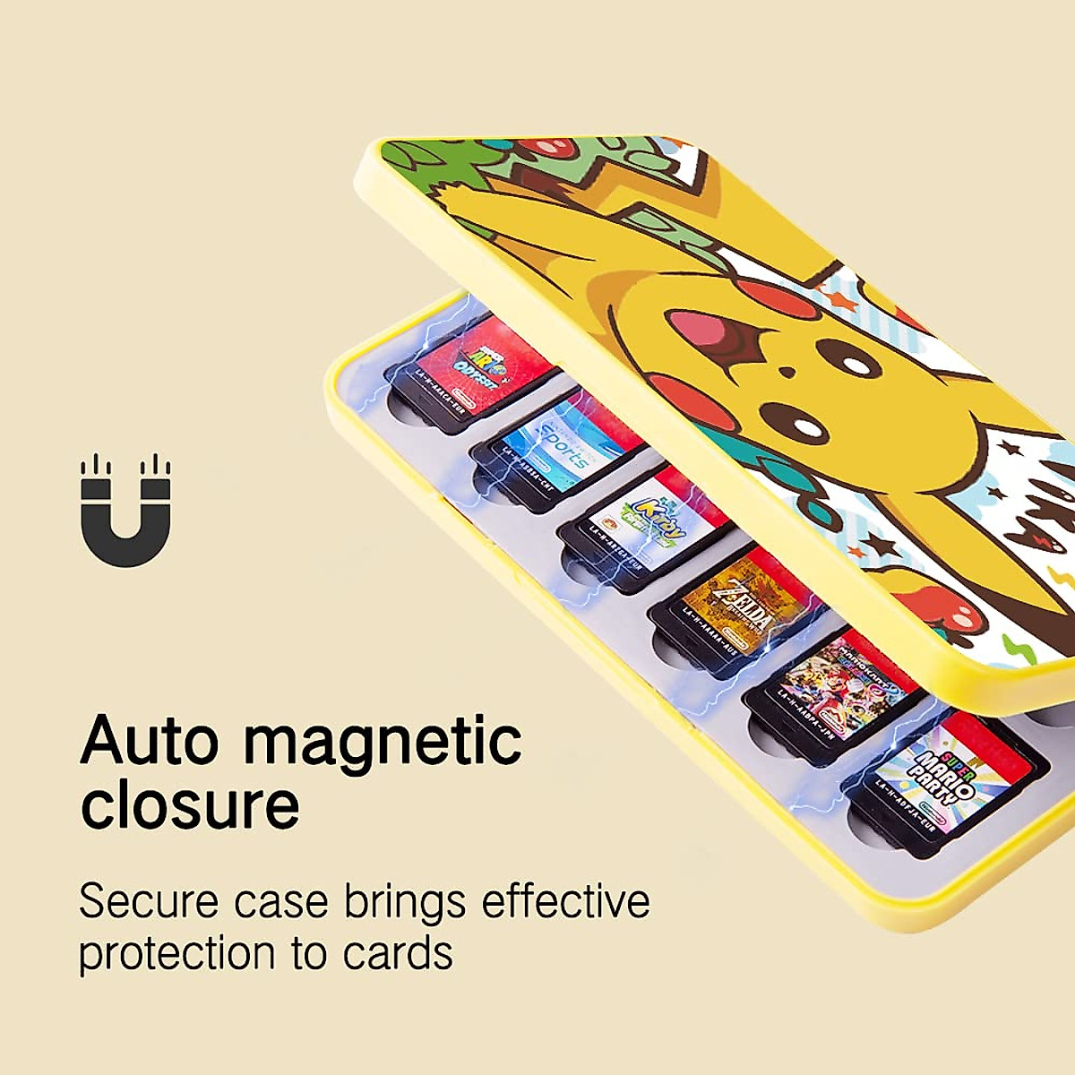 PERFECTSIGHT switch game card witch 12 or 24 or 48 slot holder (Yellow Pika, 24 Slots)