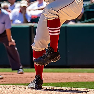 MadSportsStuff Dugout 3 Stripe Baseball Socks (Brown/Gold/White, Medium)