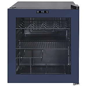 West Bend Beverage Cooler Refrigerator 15 Wine Bottle/60 Can Capacity, Glass Door, 17-Inch Wide Freestanding, Adjustable Thermostat Control, 1.6-Cu.Ft, Slate Blue