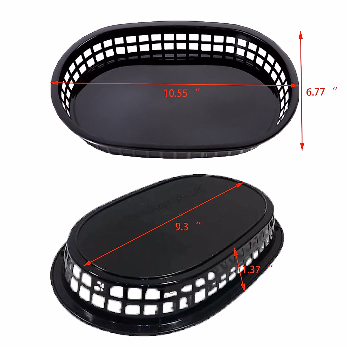 LyyGuanYoo 40 Pack Fast Food Baskets, Reusable Deli Fast Food Storage Baskets, 10.5 x 7 Inch Black Plastic Baskets, Food Service Tray Holder Set for Fruit, Hot Dogs, Burgers, Fries, Snacks,Picnic