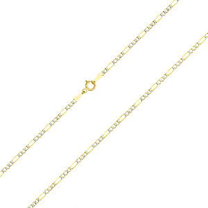 Nuragold 10k Yellow Gold 2mm Figaro Chain Link Diamond Cut Pave Two Tone Pendant Necklace, Womens Mens Jewelry 16" 18" 20" 22" 24"
