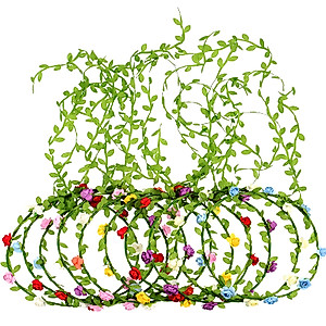 eBoot 10 Pieces Multicolor Flower Crown Floral Wreath Headband Floral Garland Headbands for Festival Wedding Party
