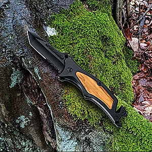 GVDV Utility Pocket Knife - 6 in 1 Folding Knife with Glass Breaker, Bottle Opener, Multi-function Knife for Survival Camping Hunting, Gifts for Men