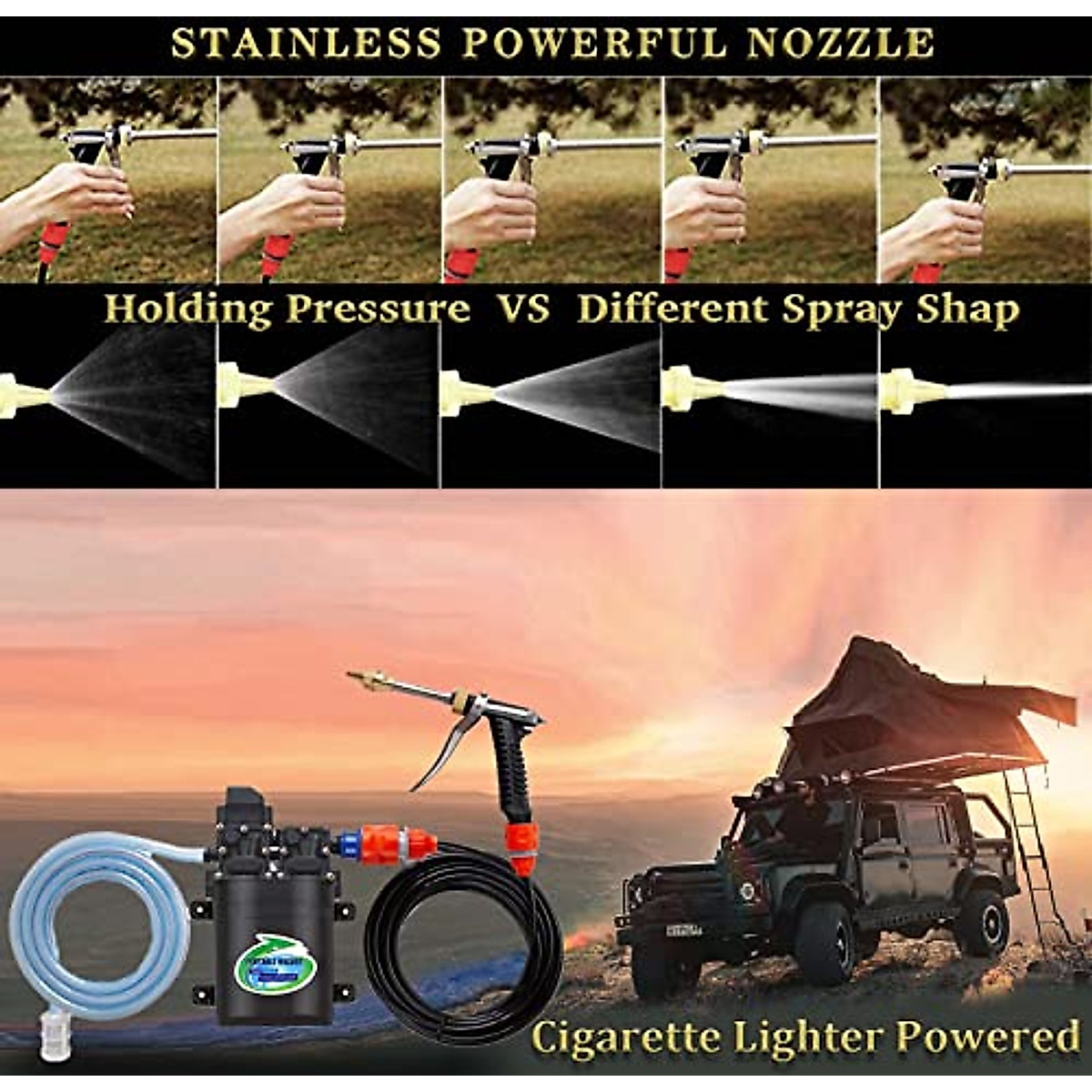 12V Pressure Washer, 130 PSI Portable Pressure Washer with 30Ft Hose, Portable Power Washer for Cars, Home, Garden, Vehicles (Double Pump)