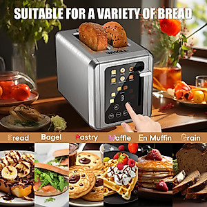 WHALL Touch Screen Toaster 2 Slice, Stainless Steel Digital Timer Toaster, 6 Bread Types & 6 Shade Settings, Smart Extra Wide Slots Toaster With Bagel, Cancel, Defrost Functions