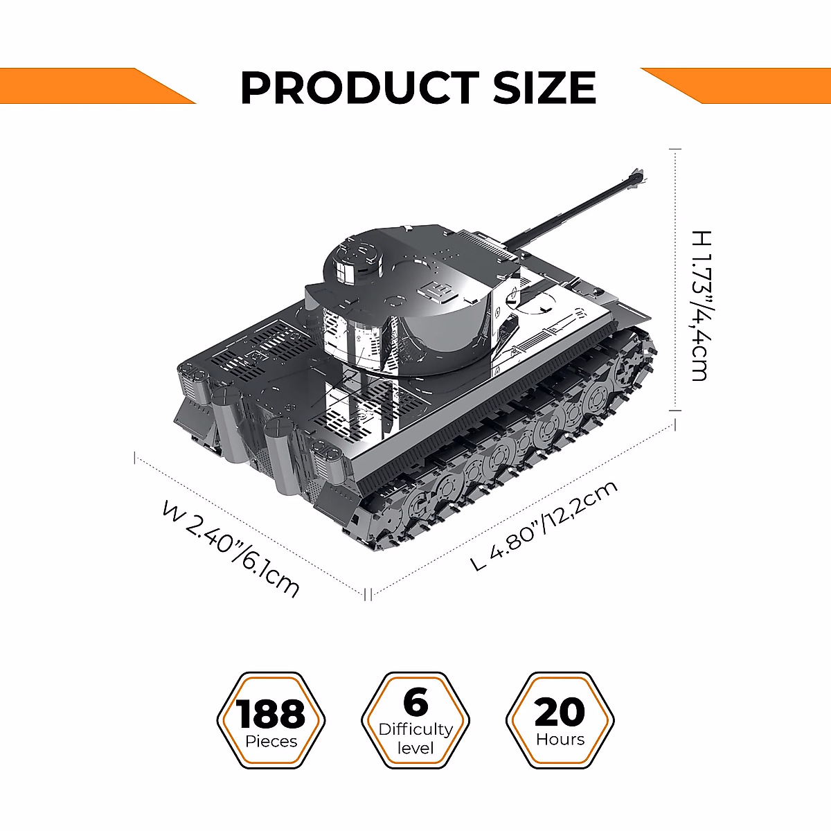 METAL-TIME PONDEROUS Panzer, 3D Metal Tank Model Kits for Adults or Teens, DIY Metal Puzzle Model Kit, 3D Metal Model Brain Teaser Puzzle - Great Gift Idea, 188 PCS.