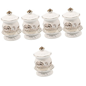 Tofficu 5pcs Bowl Buddhist Supply Relief Ceramic Decoration for Printed Altar Ritual White Offering Holy Lotus Smudging Container with Religion Buddhism Tibetan Home Cup Yoga Water