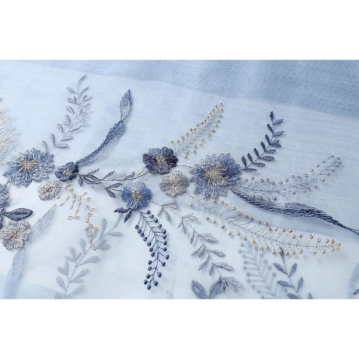 Jeelow Silk Wool Fashion Scarf Shawl Wrap Lightweight Sheer For Women Floral Embroidery Wedding Party Prom (Blue Floral)