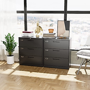 MIIIKO Lateral File Cabinet 3 Drawer, Metal Filing Cabinet with Lock for Home Office, Large Storage File Organizer for Hanging File Folders,Easy Assemble