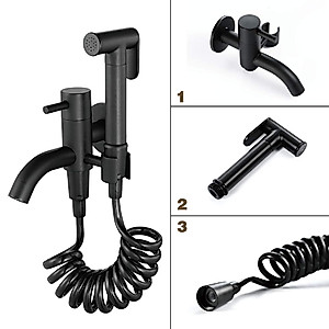 MINJING Bidet Faucet, Matte Black Bidet Sprayer with Bracket, Brass Single Cold Water Tap, Bathroom Shower Cleaning Toilet Bidet Faucet