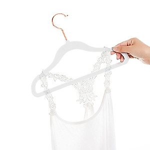 MIZGI Premium Kids Velvet Hangers (Pack of 50) with Copper/Rose Gold Hooks,Space Saving Ultra Thin,Non Slip Baby Hangers for Children's Skirt Dress Pants,Clothes Hangers(White)