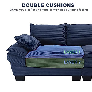 Modern Loveseat Couch Sofa,89'' Corduroy Upholstered 2-Seat Sofa, Sectional Love Seat Furniture with 2 Pillows with Movable Armrest, Deep Couches for Living Room,Navy Blue