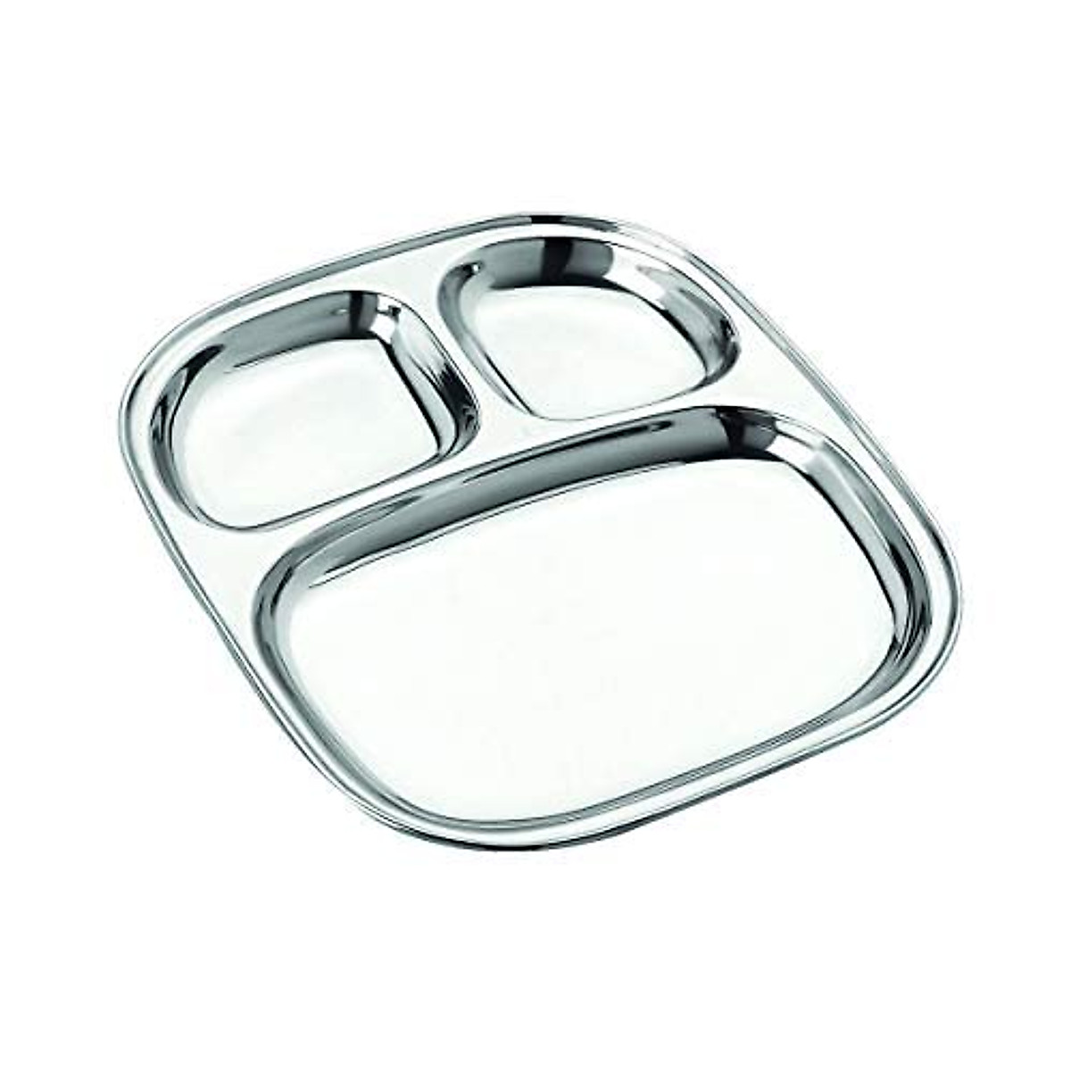 WhopperIndia Stainless Steel 3 Compartment Oval Plate, Thali, Mess Tray, Dinner Plate Set of 2