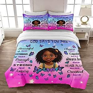 GRAT TIOC Black Girl Comforter Set Twin for Kids Teens,God Says You are Comforter Set for Black Women,Black Girl Magic Bedding Set,African American Girl Bed Bedroom Set