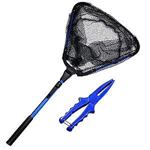 YHC Freshwater Saltwater Fishing Floating Fishing Net Extra Strong Foldable Fishing Net Rubber Coated Fish Landing Net Blue