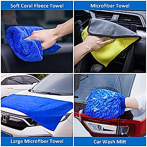 HLWDFLZ 32Pcs Car Wash Cleaning Kit with Car Duster Brush - Car Detailing Kit, Car Duster Exterior Scratch Free with Long Secure Extendable Handle, Detailing Brush Set, Tire Brush, Wash Mitt