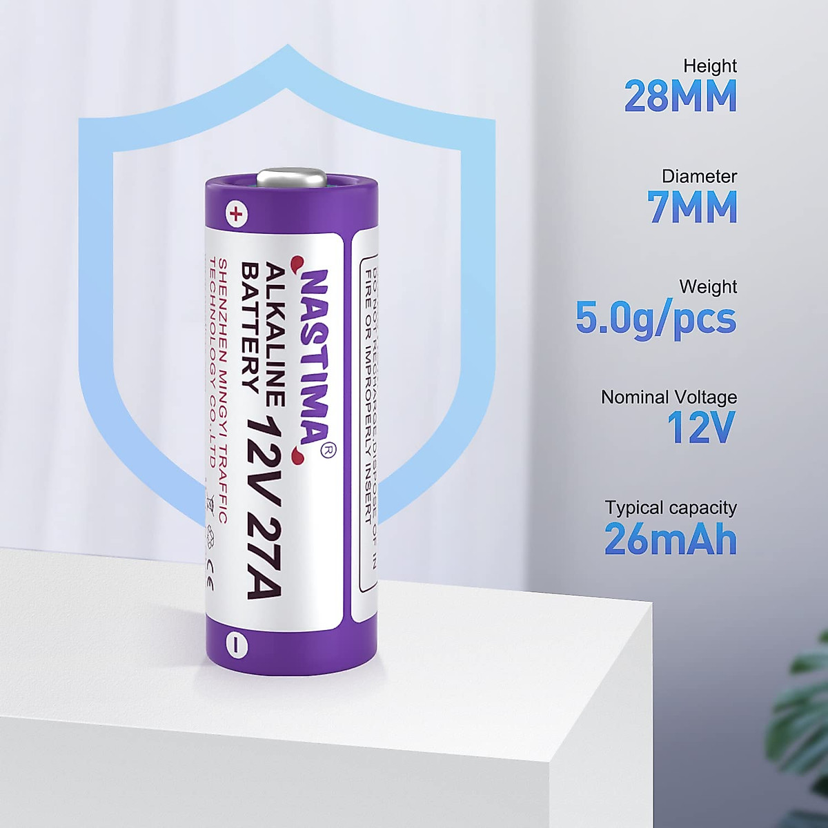 NASTIMA 12V 27A A27 Alkaline Battery, V27A LR27A MN27 L828 12V Battery (5-Pack)