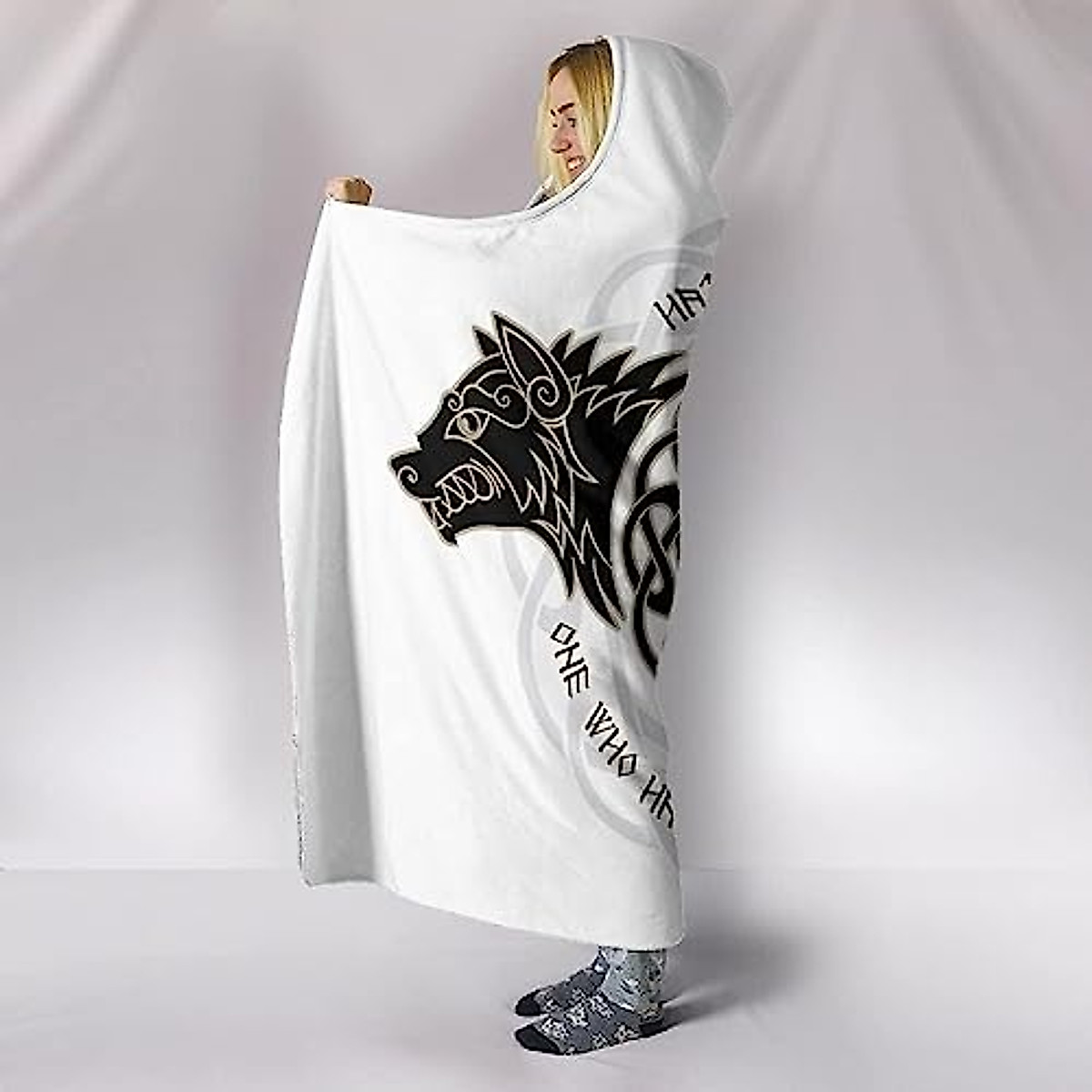Medieval 3D Printing Hooded Blanket Warm Soft Yin Yang Wolf Rune Celtic Knot Totem Unisex Winter Wearable Hooded Blanket Double Thick Plush Fleece Blanket ( Color : Blanket , Size : 50x60in/130x150cm