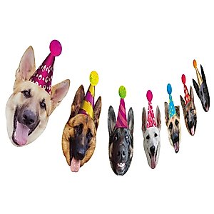 German Shepherd Birthday Garland, Funny Dog Face Portrait Birthday Banner, Bday Bunting Decoration…