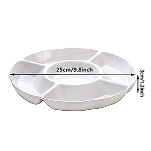 Set of 2Pcs 10 inch Melamine Serving Tray with 5 Compartments, Divided Serving Platter for Appetizer, Snack, Veggie, Fruits (White)