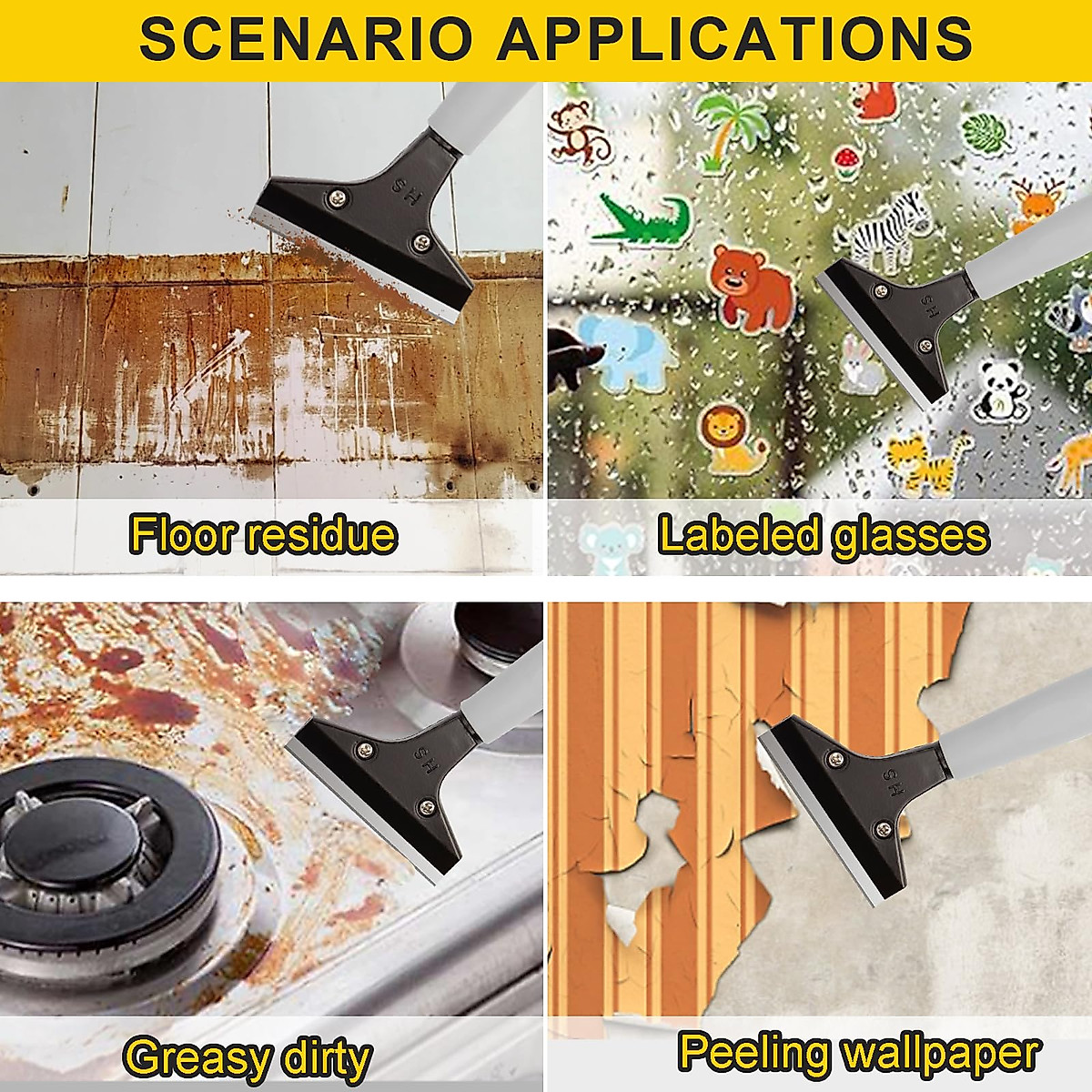 Greeily Floor Scraper Long Handle, 31" Floor Scraper Tool Made of Thickened Stainless Steel Material Can be Used to Remove Tile Ceiling Linoleum Carpet Paint Quickly and Easily (31" (Black Handle))