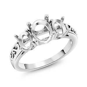 Gem Stone King 925 Sterling Silver Customized and Personalized Engagement Promise 3 Gemstone Birthstone Name Engraved Couple Mother's Ring For Women (Size 8)