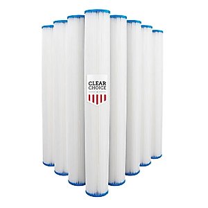Clear Choice Sediment Filter Cartridge 20 Micron 20in X 4.50in 14k Gal. Replacement for Pentek 255495-43 ECP20-20BB S1-20BB, Pelican PBB-P20-20, Flow-Max FM-BB-20-20, 8-Pk