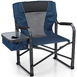 ALPHA CAMP Director Chair with Side Table Heavy Duty Portable Chair with Cup Holder Cooler Bag Steel Outdoor Folding Chair for Adults Oversized Lawn Chair for Camping, Picnic，Capacity-350 lbs
