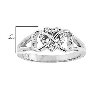.925 Sterling Silver Cubic Zirconia Triple Heart Infinity Celtic Knot Band Engagement Ring - Size 8