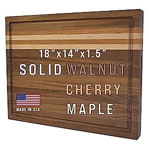 Rift Board Co - "Sunrise" - Solid Walnut, Cherry, and Maple with Juice Groove - Thick Cutting Board. 100% MADE IN USA (18" x 14" 1.5")