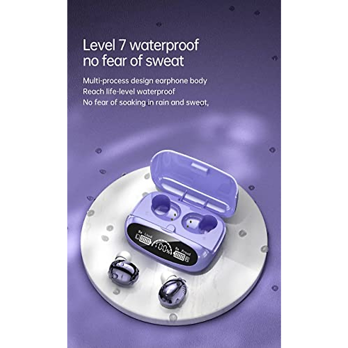 Acuvar in-Ear Wireless Bluetooth 5.2 Headphones, Earbuds IPX6 Waterproof with Microphone Rechargeable USB C Case for Smartphones Android iOS (Purple)