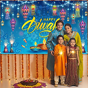 Happy Diwali Backdrop Banner Decorations 73*43 Inch Happy Diwali Banner Rangoli Lantern Photography Deepavali Photography Background for Outdoor Home Indian Festival of Lights Party Supplies(Vibrant)