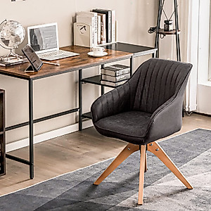 Giantex Swivel Accent Chair for Desk - Set of 2 Armchair Without Wheel, Leathaire Fabric Padded Comfy Mid Century Modern Desk Chair for Home Office Study Meeting Room Small Space, Brown