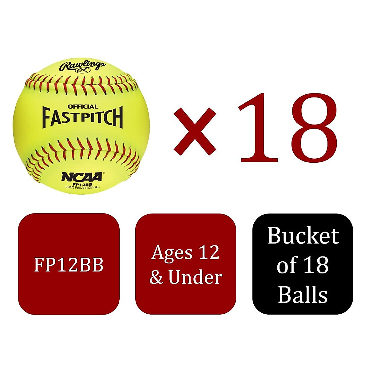 Rawlings | NC12BB Fastpitch Softballs & Bucket | 12" | 18 Count