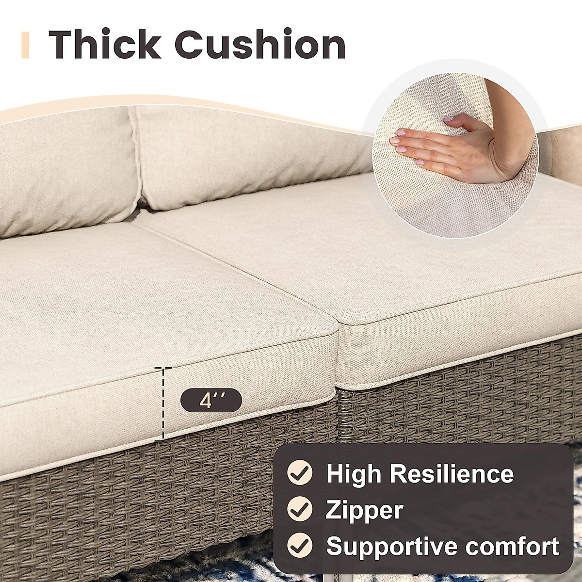 VICLLAX 5 Pieces Wicker Patio Furniture Set, Outdoor Conversation Set Sectional Sofa with Cushion & Glass-Top Coffee Table for Garden, Poolside, Backyard, Grey PE Rattan