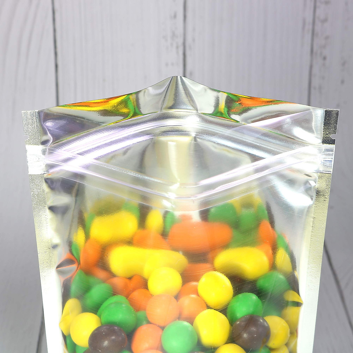 QQ Studio 100 Bags Food Safe QuickQlick™ Stand Up Bag with Single Sided Window and Heat Seal (4" x 6", Clear/Silver/Silver)