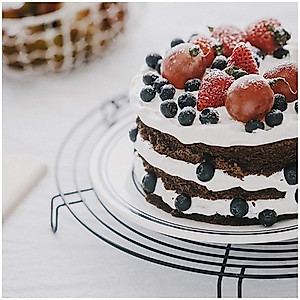 Mokpi Round Cake Cooling Racks Wire Baking Steaming Rack, 12 Inch Diameter, Steamer Rack (Black-2 Pack)