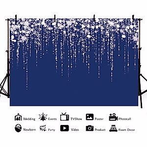 AIBIIN 7x5ft Navy Blue Glitter Backdrop Birthday Party Decorations Silver Sequins Dots Photography Background Wedding Bridal Shower Party Decor for Women Photo Shoot Props Cake Table Banner